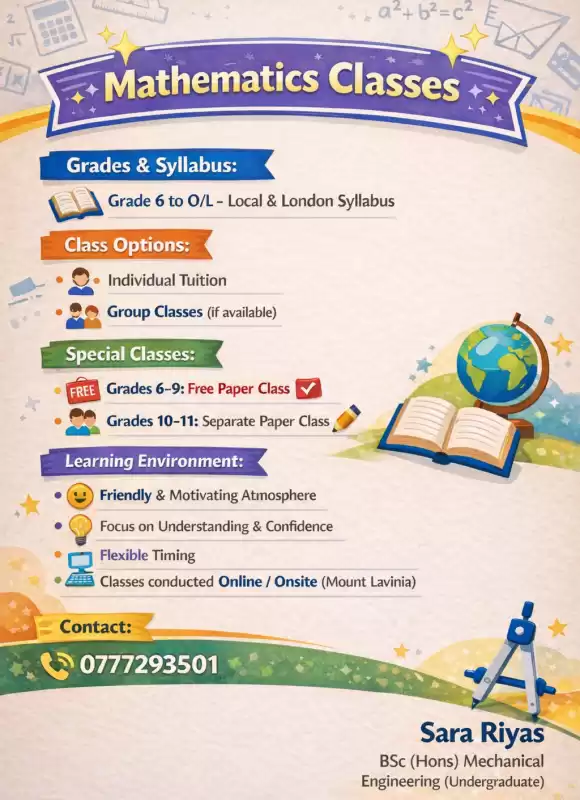 Mathematics Classes for Grades 6 to O/L – Local & London Syllabus ...